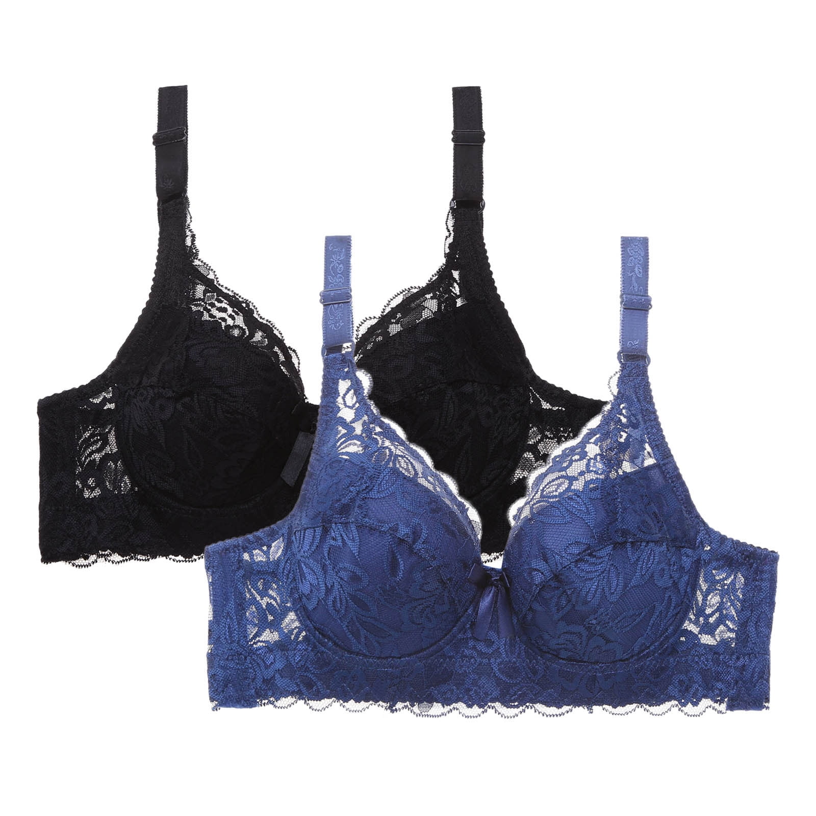 2 Piece Womens Underwire Push up Bras Plus Size Floral Lace Full ...