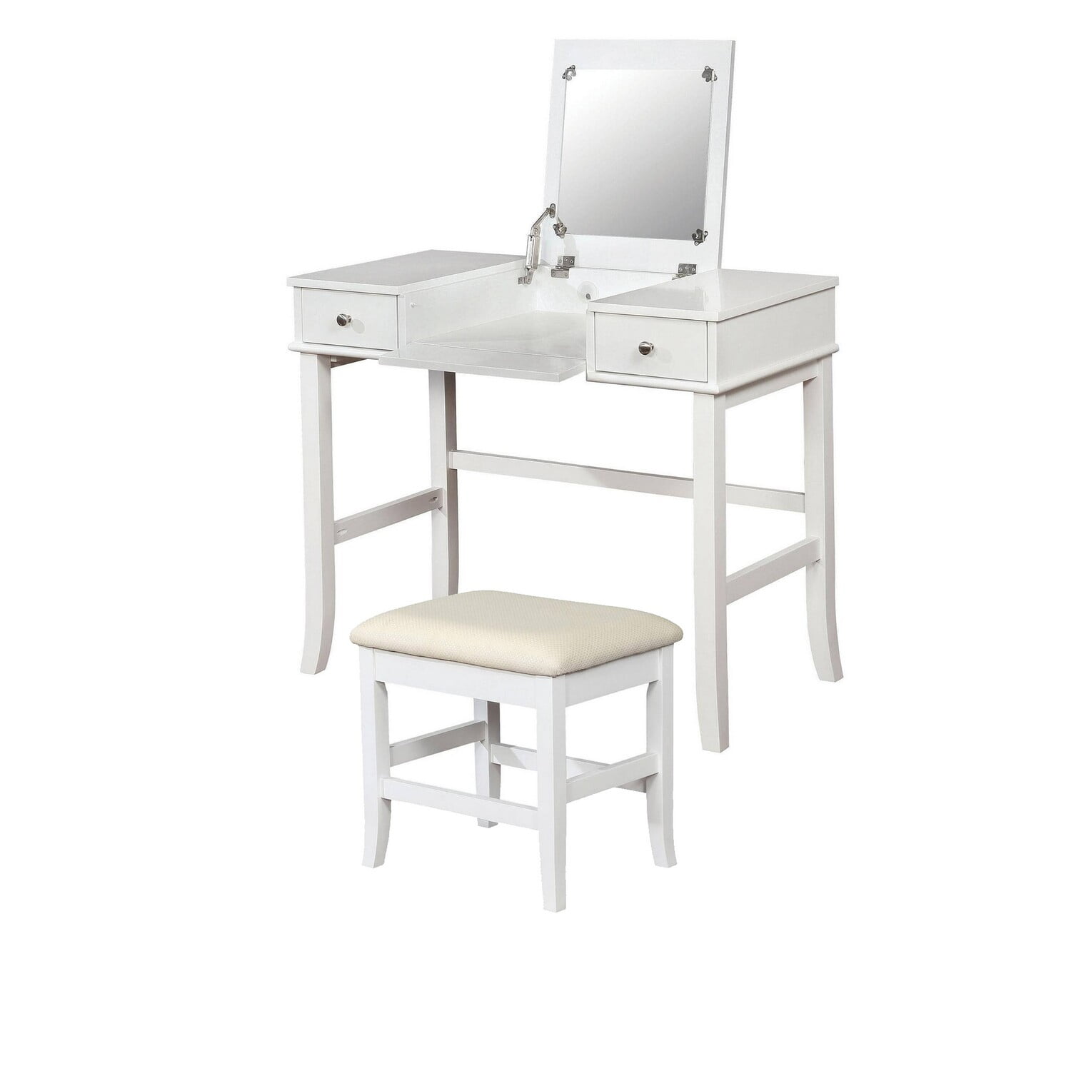 2 Piece Wood Vanity Set Sturdy Sabre Legs White Silver - Walmart.com