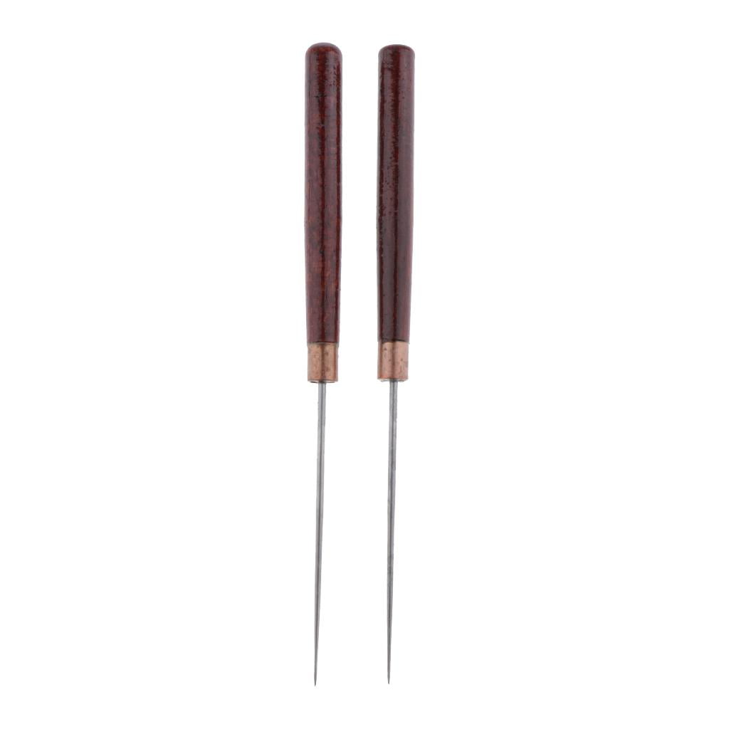 2 Piece Wooden Handle Awl Leather Craft Sewing Awl DIY Tool for Punch ...