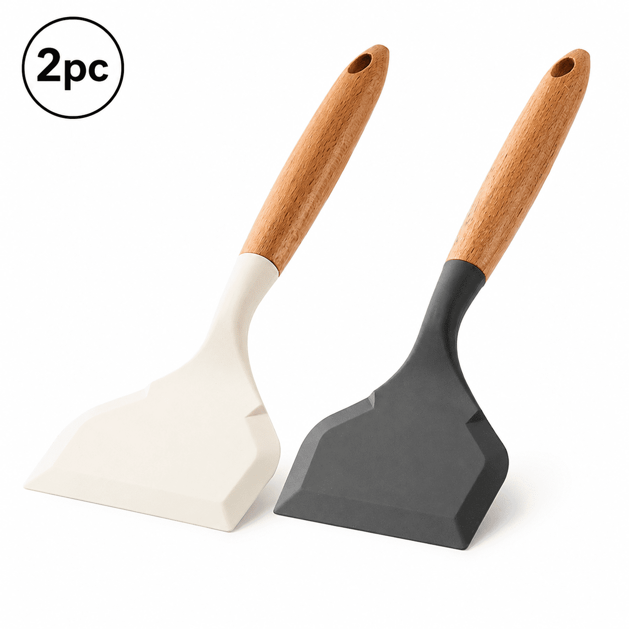 2-Piece Wooden Handle Silicone Wide Spatula Set, Non-Stick Safe Kitchen ...