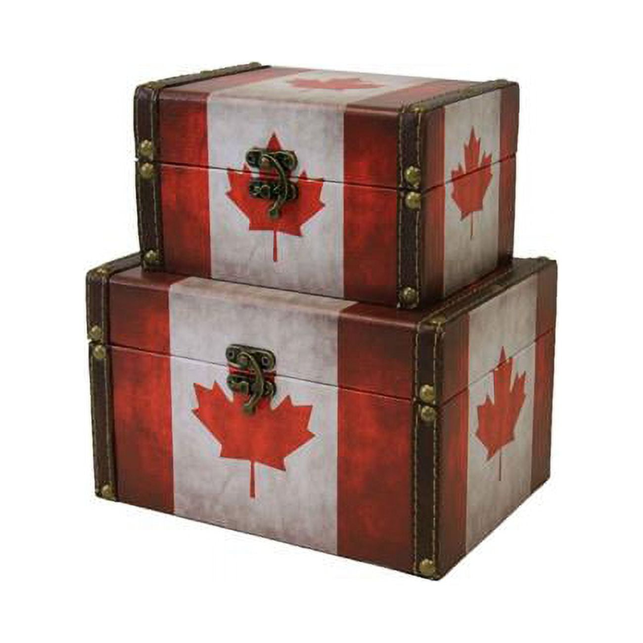 2 Piece Wooden Leather Decorative Trunk Set - Red - Walmart.com