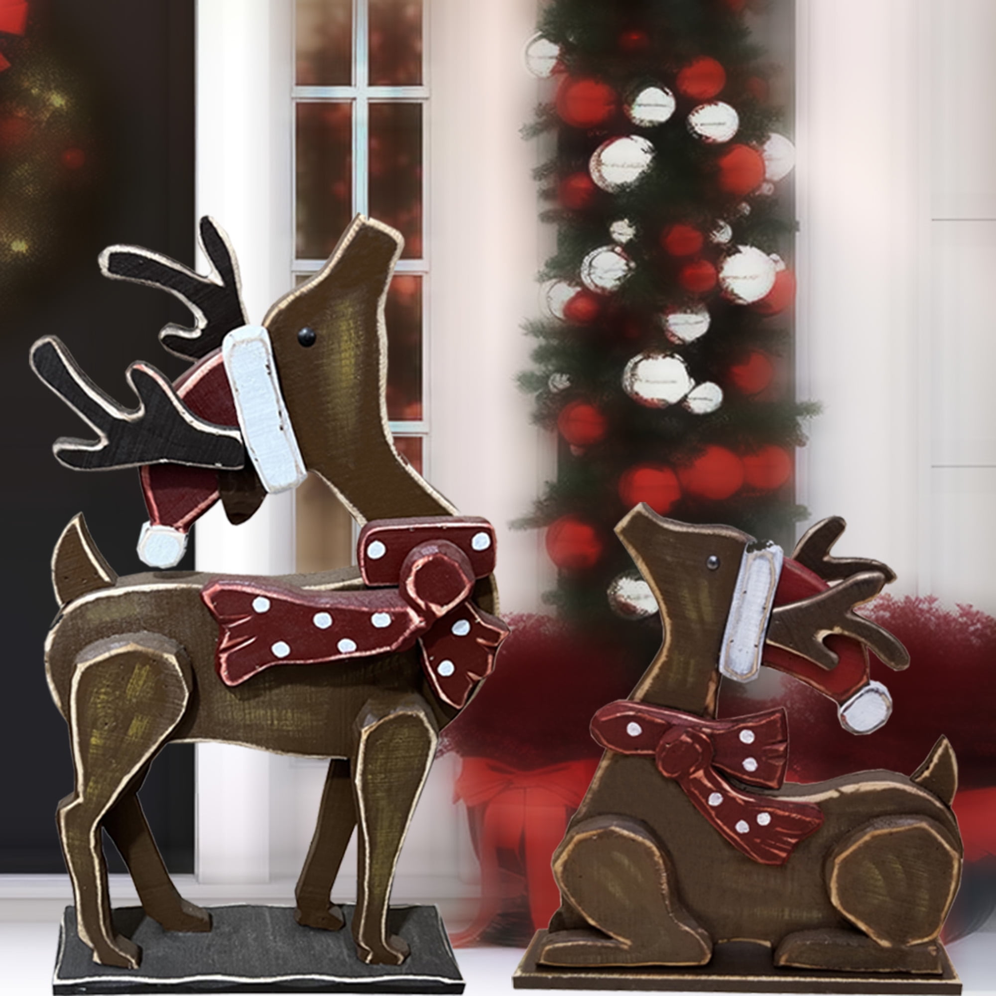 Hi-Line Gift Ltd 85255-I 2 Piece Wooden Reindeer Christmas Decor Set ...