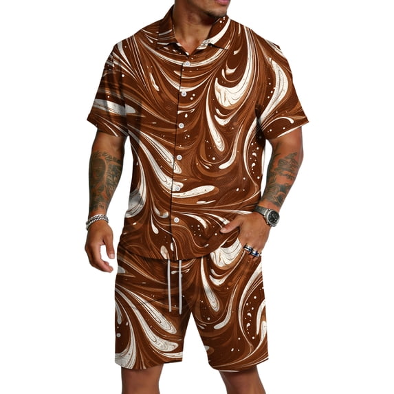 2 Piece Workout Sets for Men Gradient Short Sleeve Button Down Shirts ...