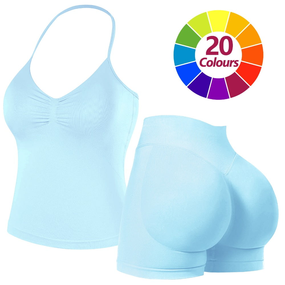 2 Piece Workout Sets for Women Padded Sports Bra Tank Impact Longline ...