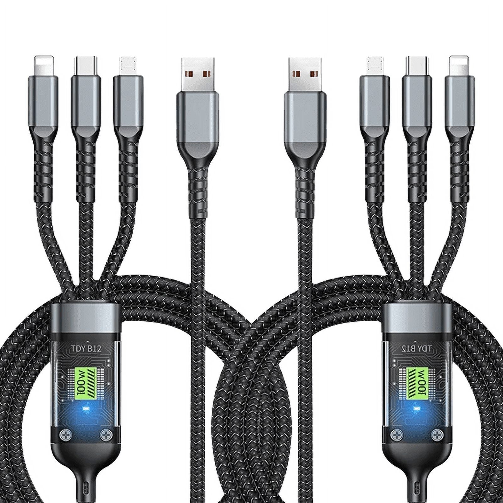 2 Pieces 1.2M/4ft Nylon Braided 100w Led 3 in 1 Digital Display USB ...