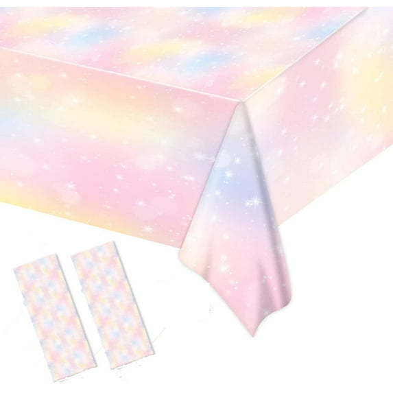 2 Pieces 108 x 54 In Pastel Rainbow Tablecloths Disposable Tablecloth ...