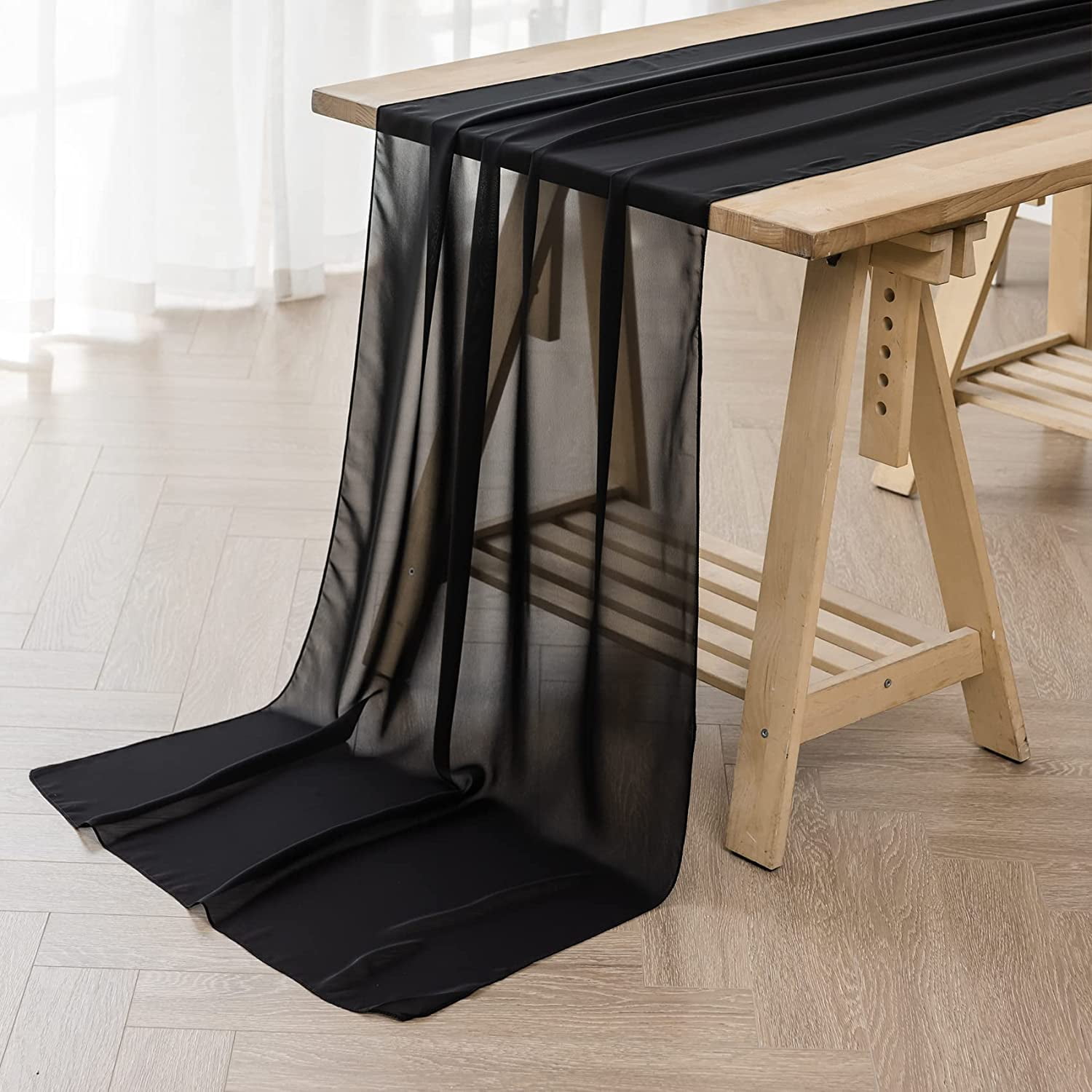 2 Pieces 10FT Black Chiffon Table Runner 28x118 Inches for Wedding ...