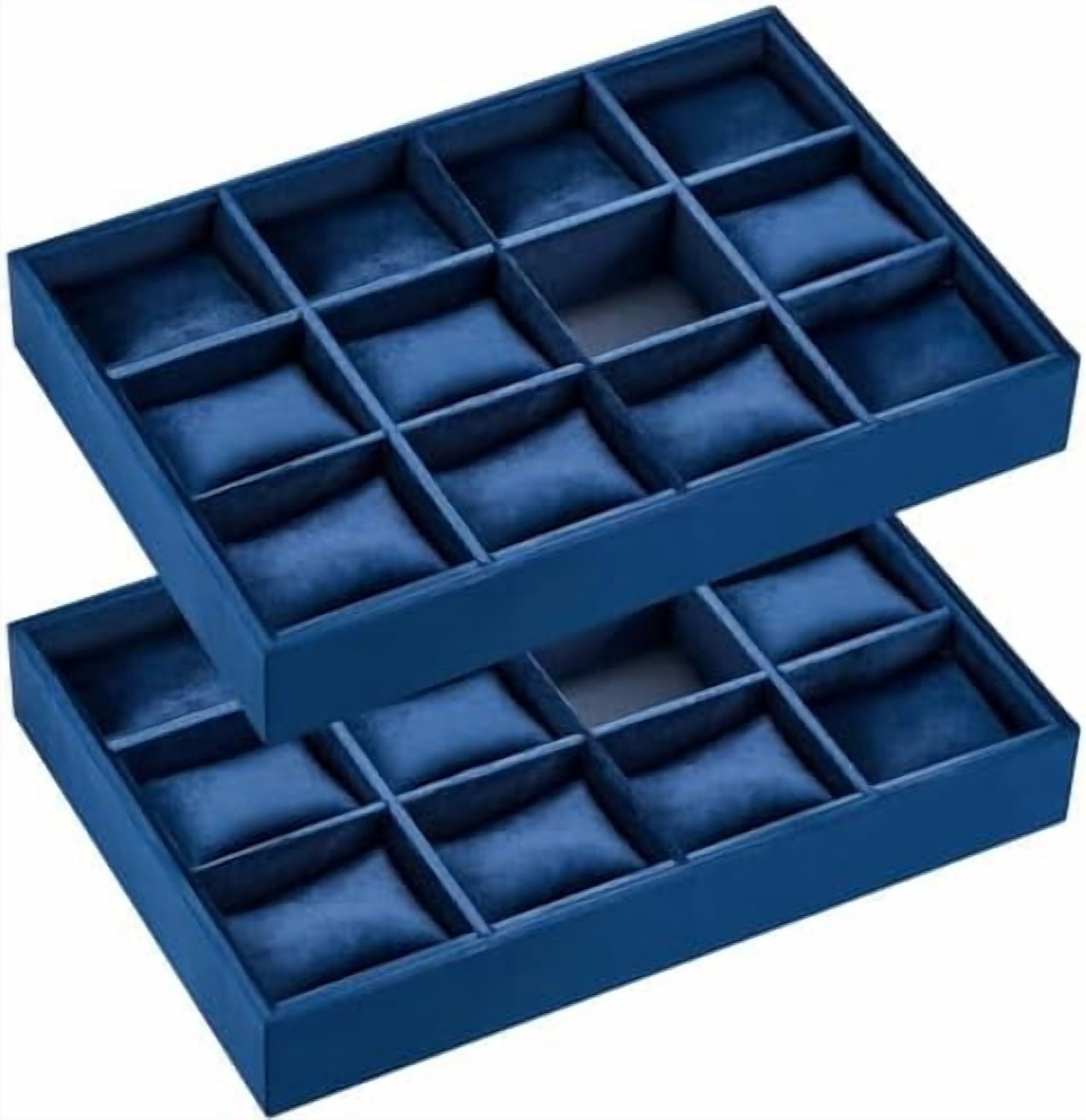 2 Pieces 12 Grid Velvet Watch Tray Jewelry Organizer Stackable Watch ...