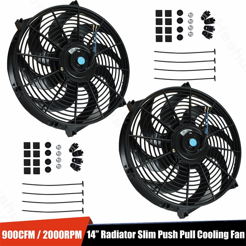 2 Pieces 14" Inch Universal Slim Fan Push Pull Electric Radiator ...