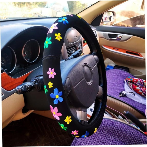 2 Pieces 15 Inches Steering Wheel Cover, Embroidered Flower Pattern ...