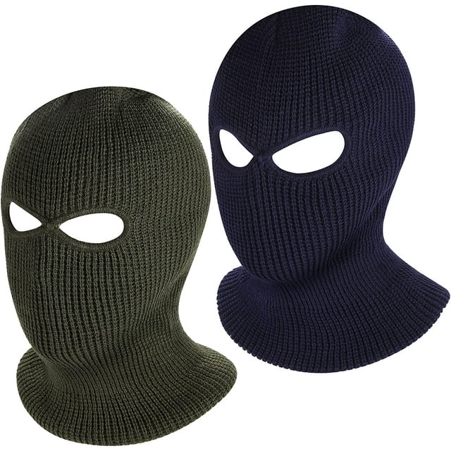 2 Pieces 2-Hole Ski Mask Knitted Full Face Cover Winter Balaclava Mask ...