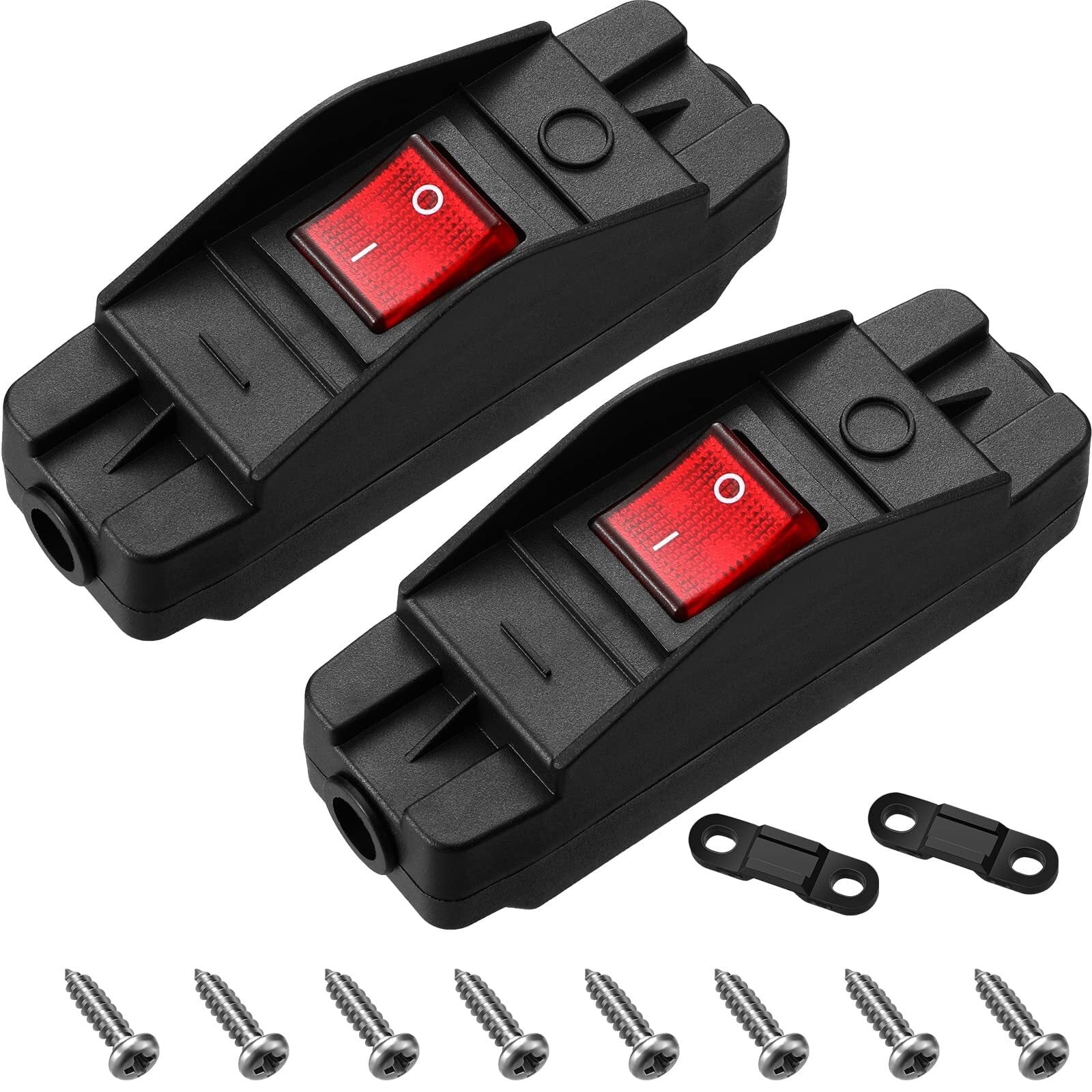2 Pieces 20A Heavy Duty Inline Cord Switch Black On/Off Rocker with Red ...