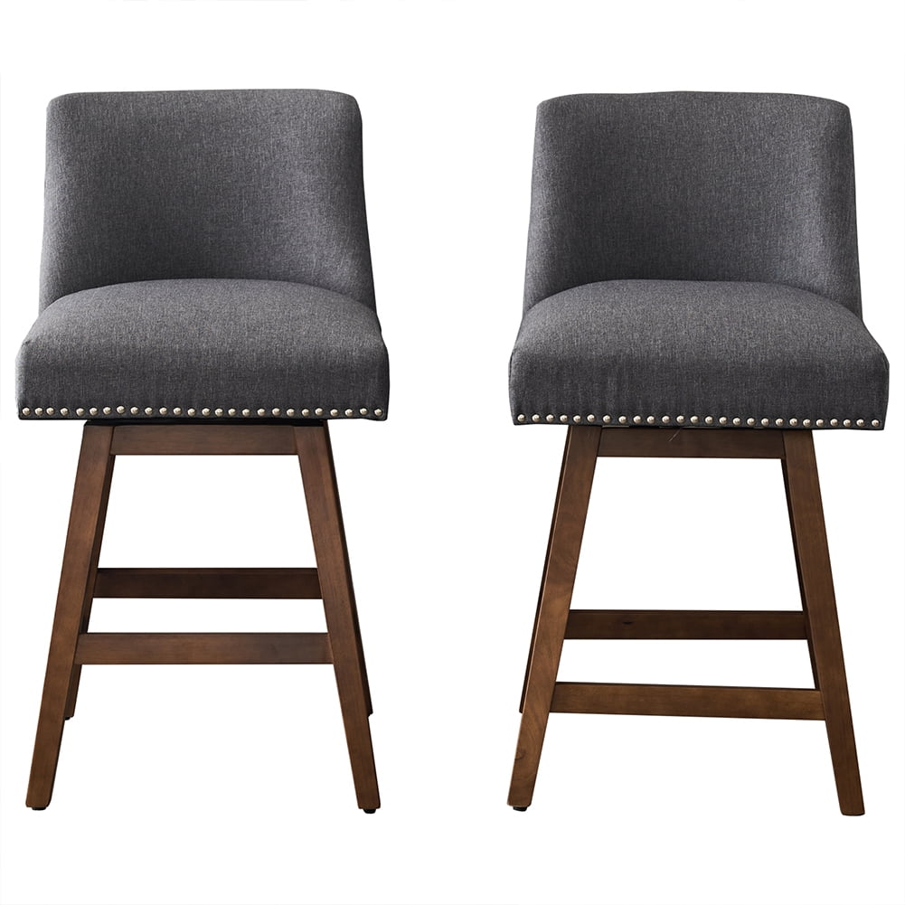 2 Pieces 26 Inch Bar Stools Set 360-Degree Free Swivel Upholstered ...