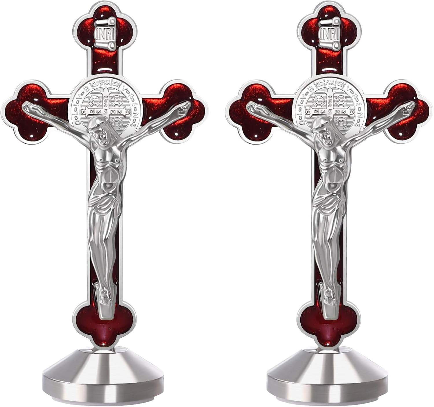 2 Pieces 3 Inch Metal Enamel Standing Crucifix Glow in The Dark Saint ...