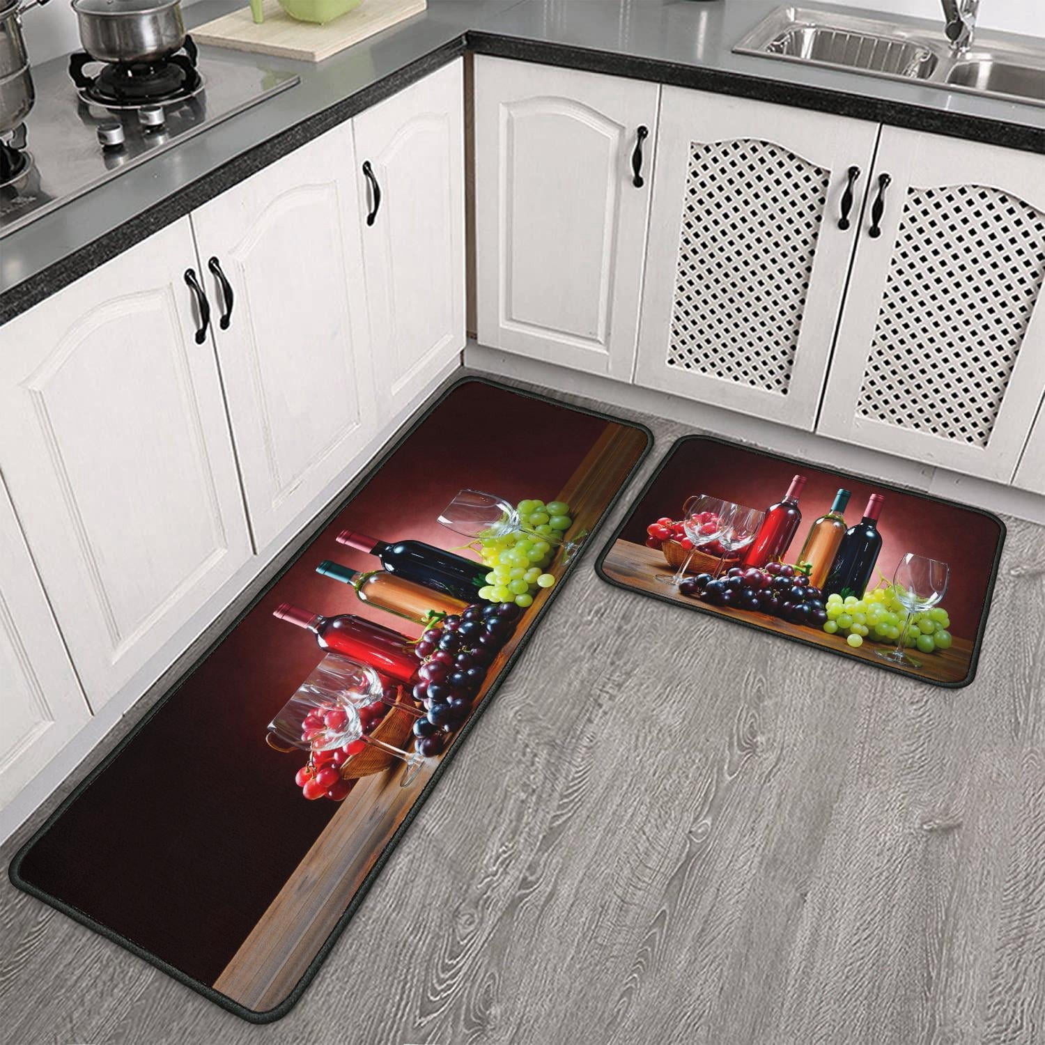 2 Pieces 3D Wine Decor Themed Kitchen Mats and Rug Set Kitchen Floot ...