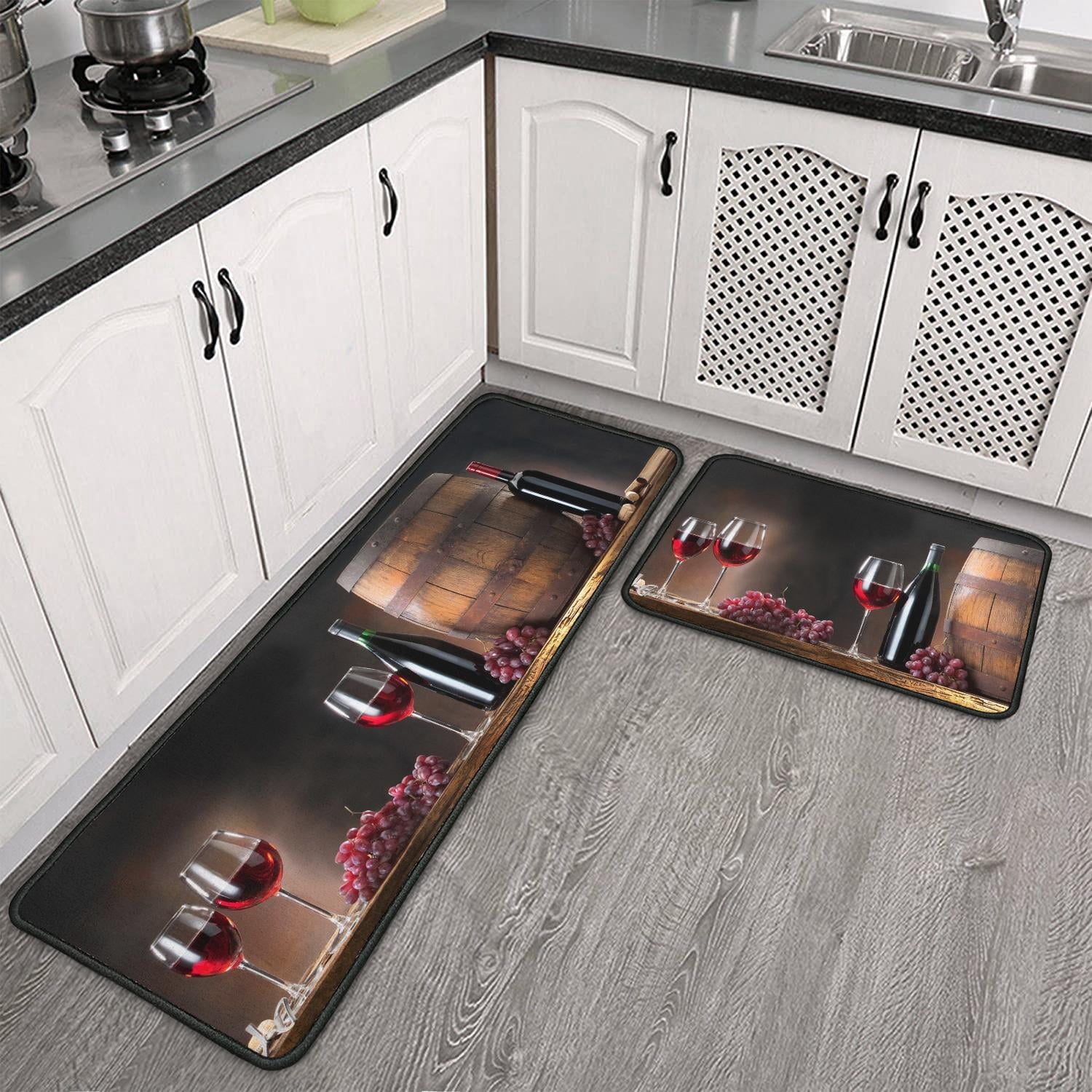 2 Pieces 3D Wine Decor Themed Kitchen Mats and Rug Set Kitchen Floot ...