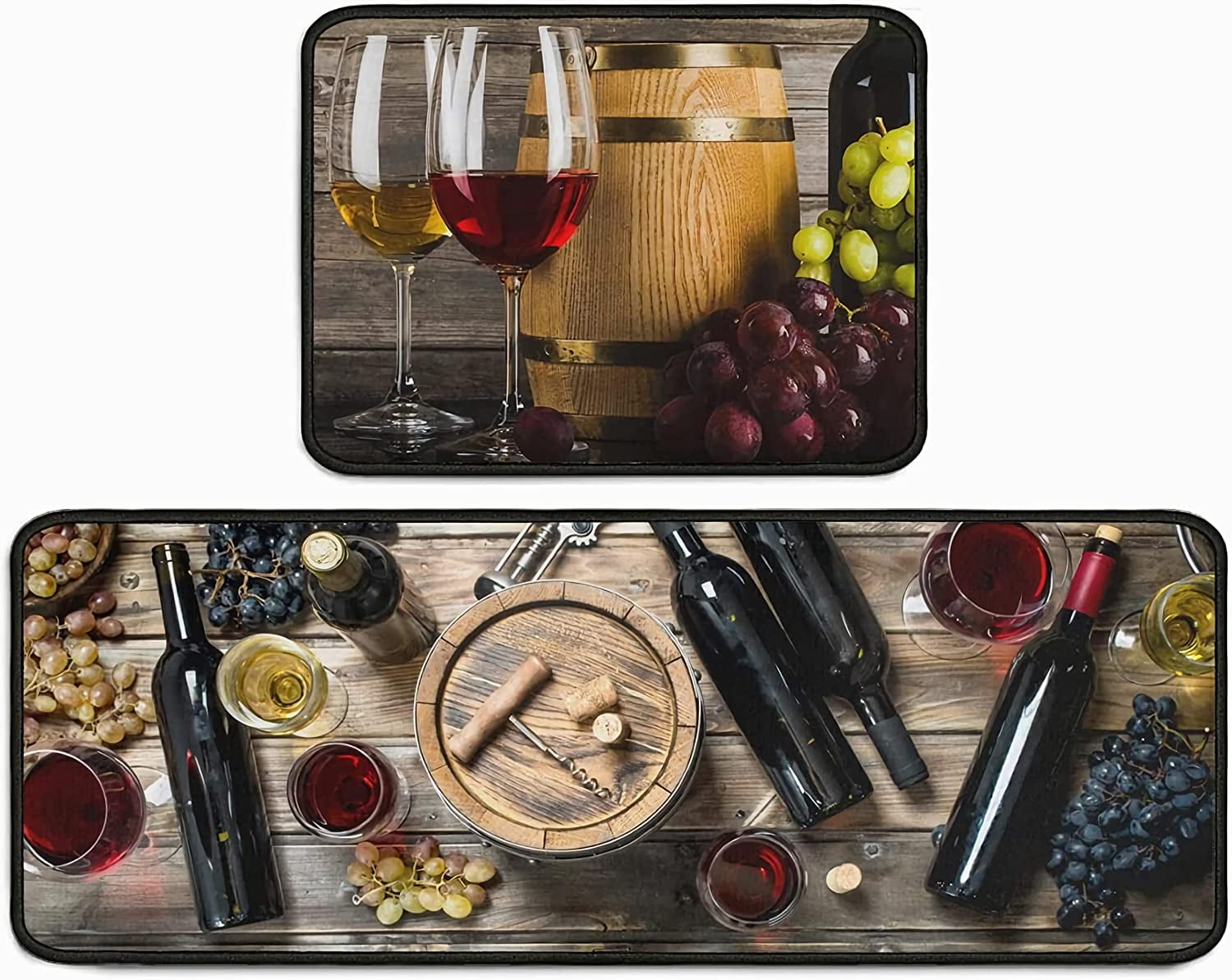 2 Pieces 3D Wine Decor Themed Kitchen Mats and Rug Set Kitchen Mat ...