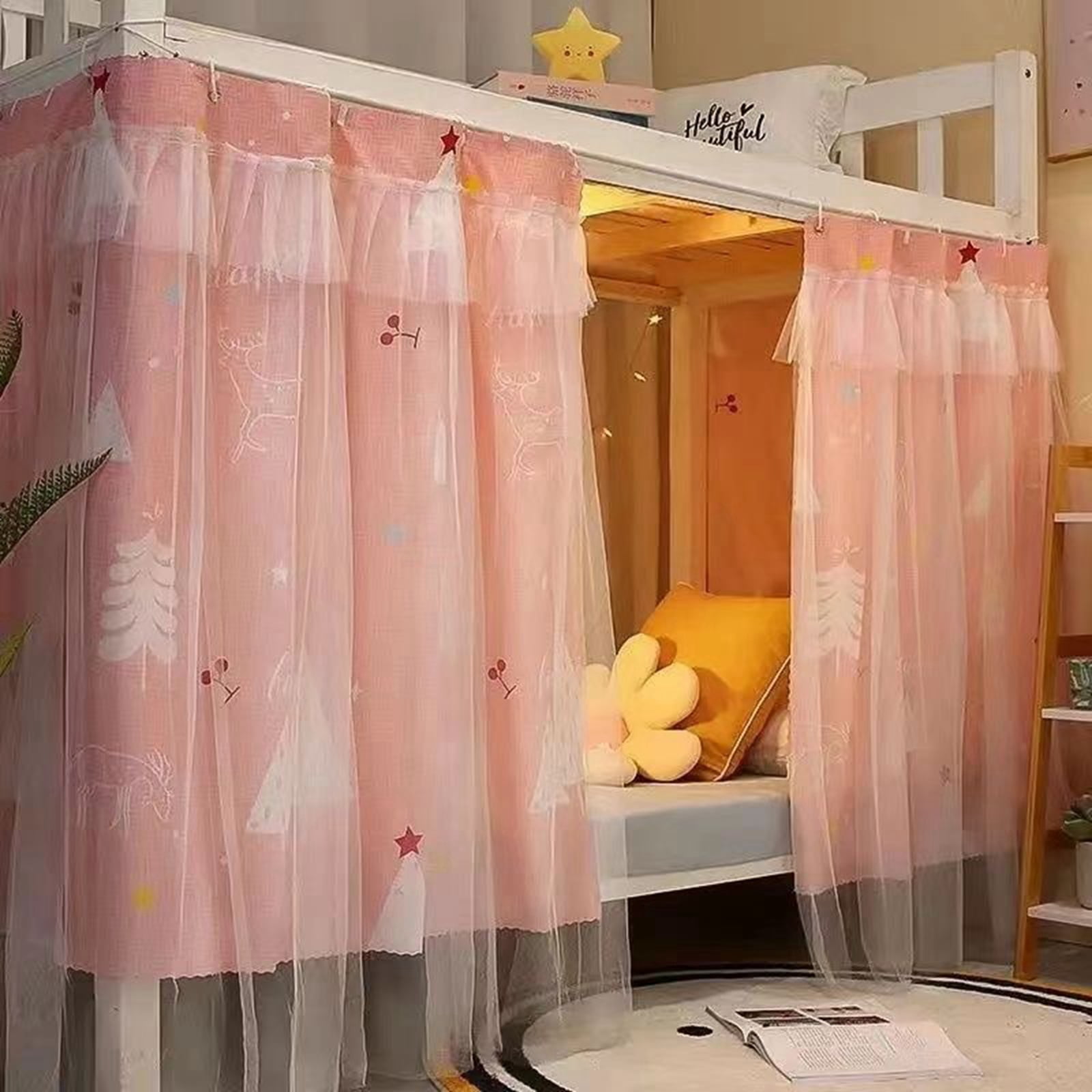 2 Pieces 45*78in Cute Bunk Bed Curtains Dorm Home Blackout Privacy Bed ...