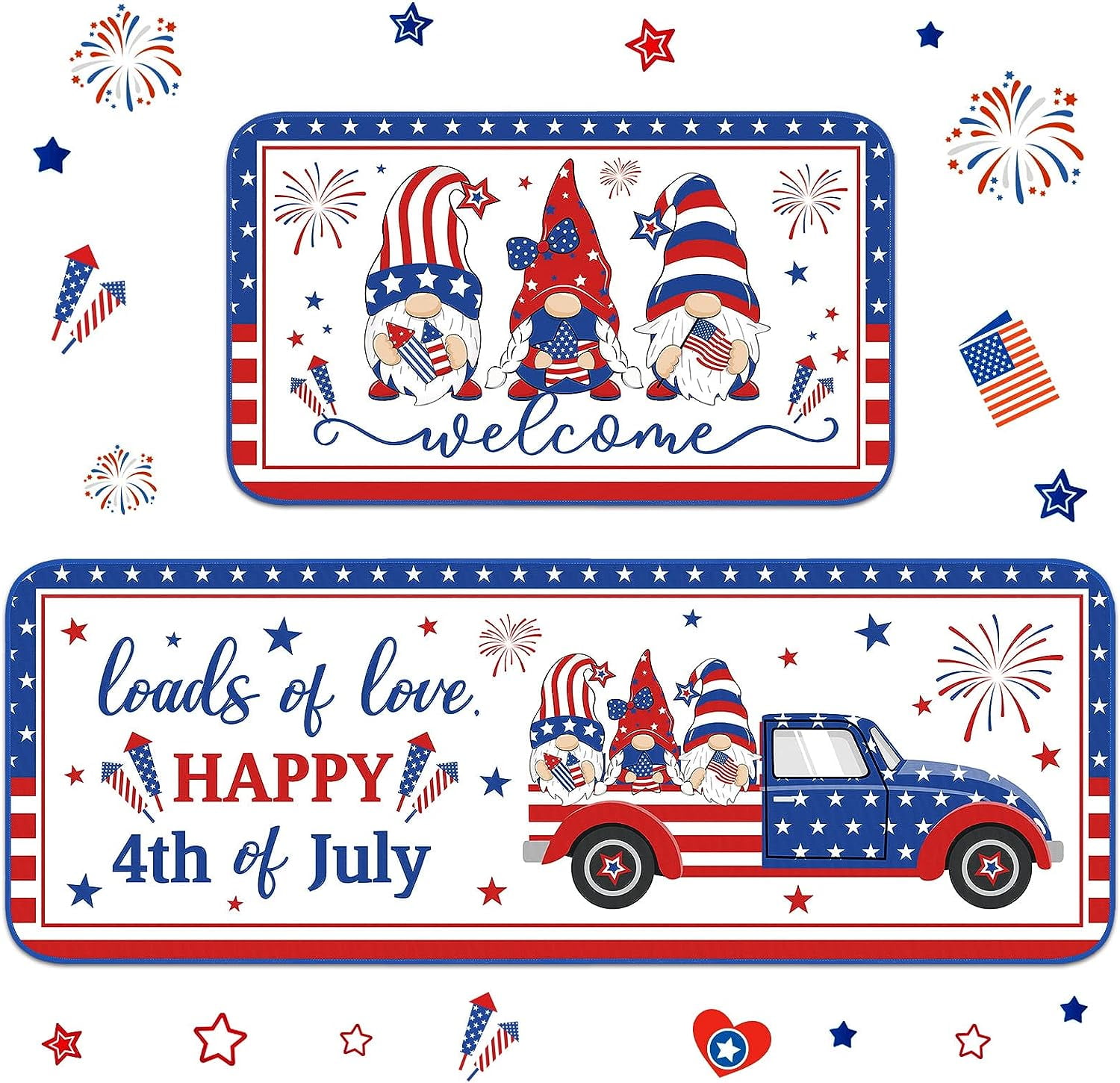 2 Pieces 4th of July Kitchen Rugs Patriotic Mat Independence Day Rugs ...