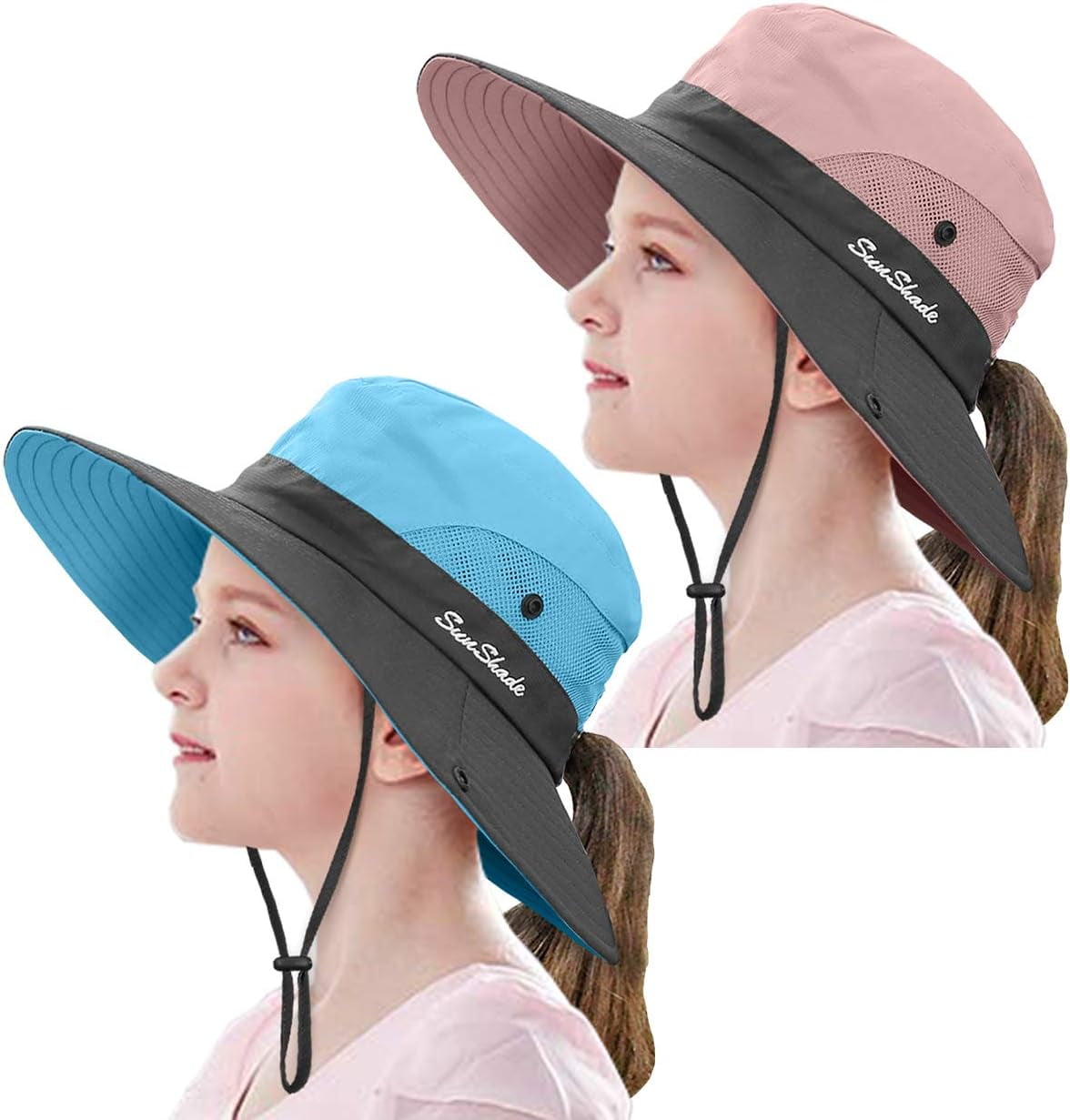 2 Pieces 5-14Y Kids Summer Sun Hat Wide Brim UV Protection for Girls ...