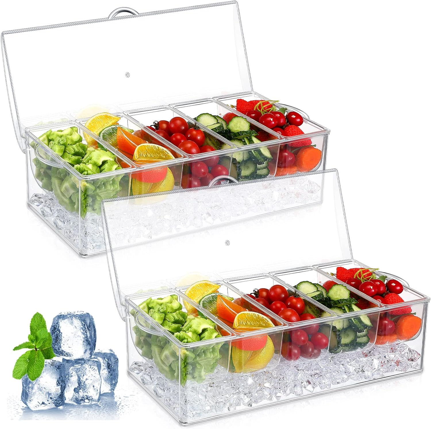 2 Pieces 5 Condiment Tray Server Ice Chilled Compartment Container ...