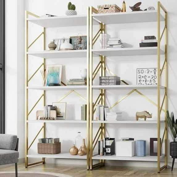 2 Pieces 5 Tiers Bookshelf, Classically Tall Bookcase Shelf, Industrial ...