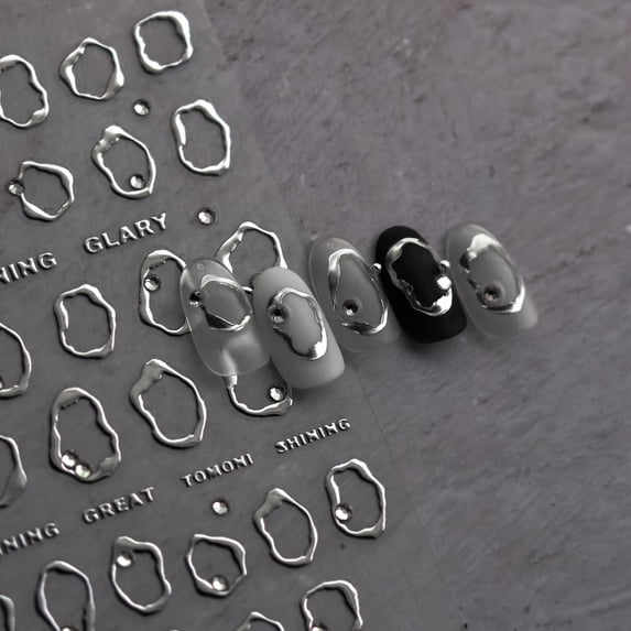 2 Pieces 5D Metal Nail Art Stickers - Unique Irregular Frame Nail Wraps ...