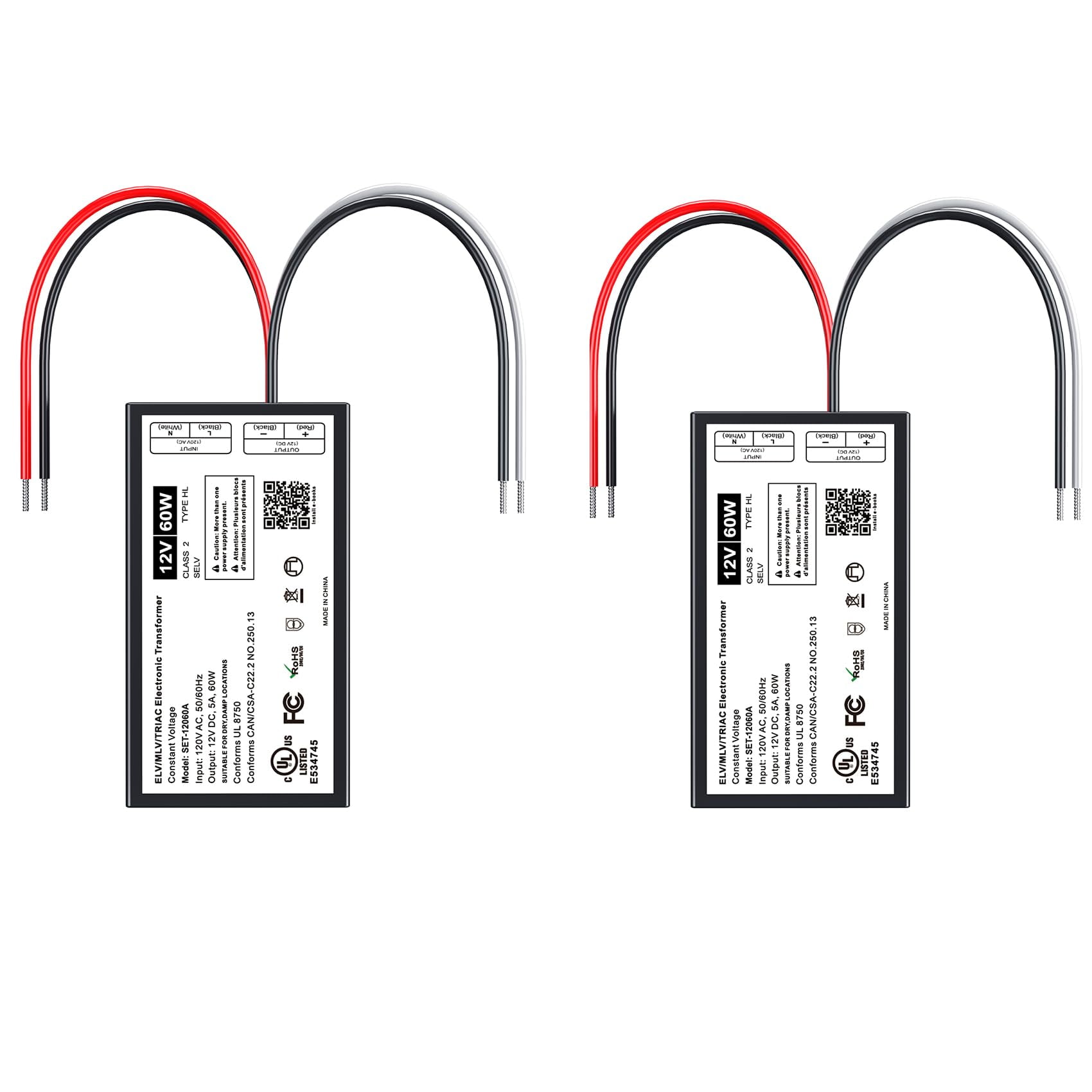 (2 Pieces) 60W 12V Dimmable LED Driver, 12V Triac ELV/MLV LED ...