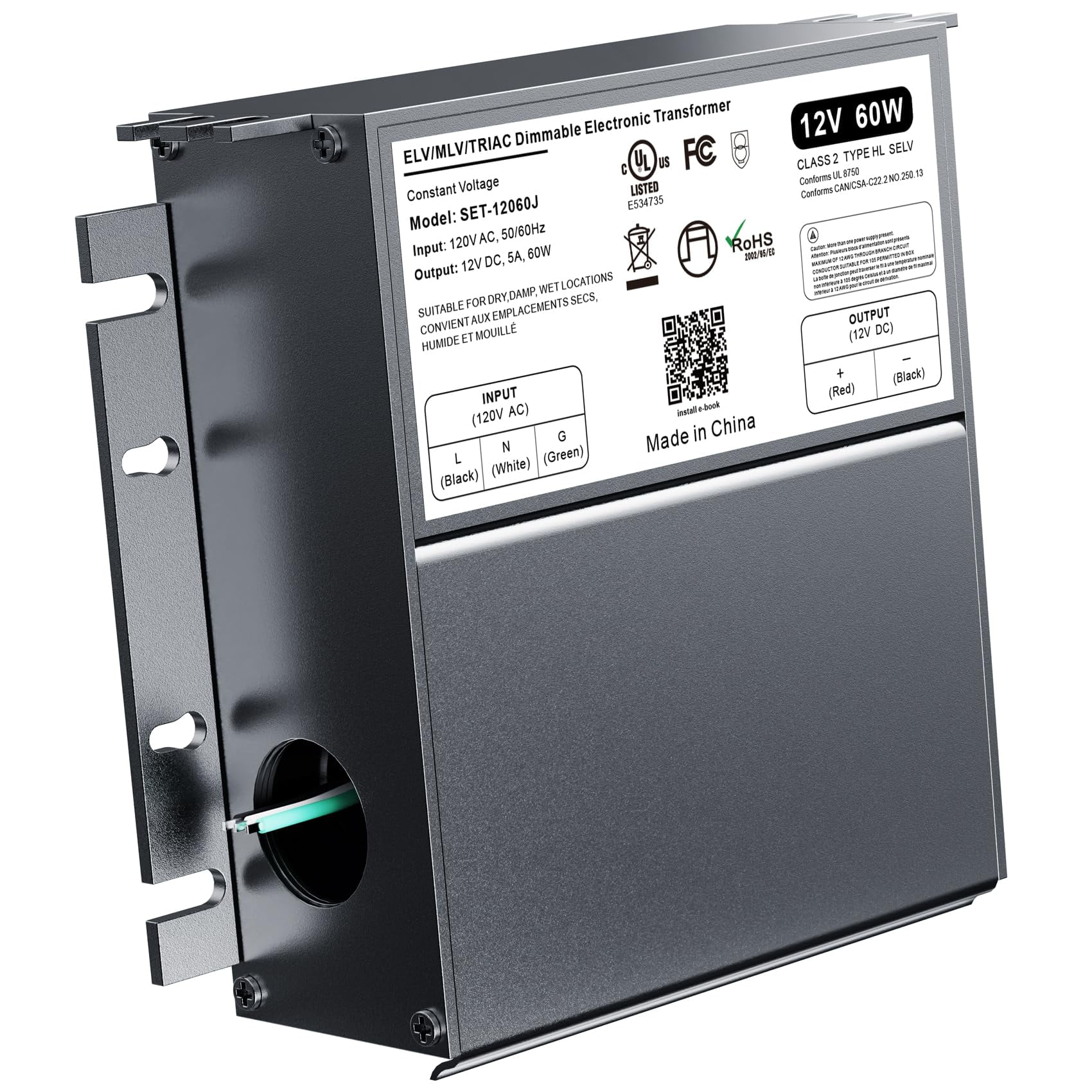 (2 Pieces) 60W 12V Dimmable LED Driver, 12V Triac ELV/MLV LED Transformer Compatible with Lutron ...