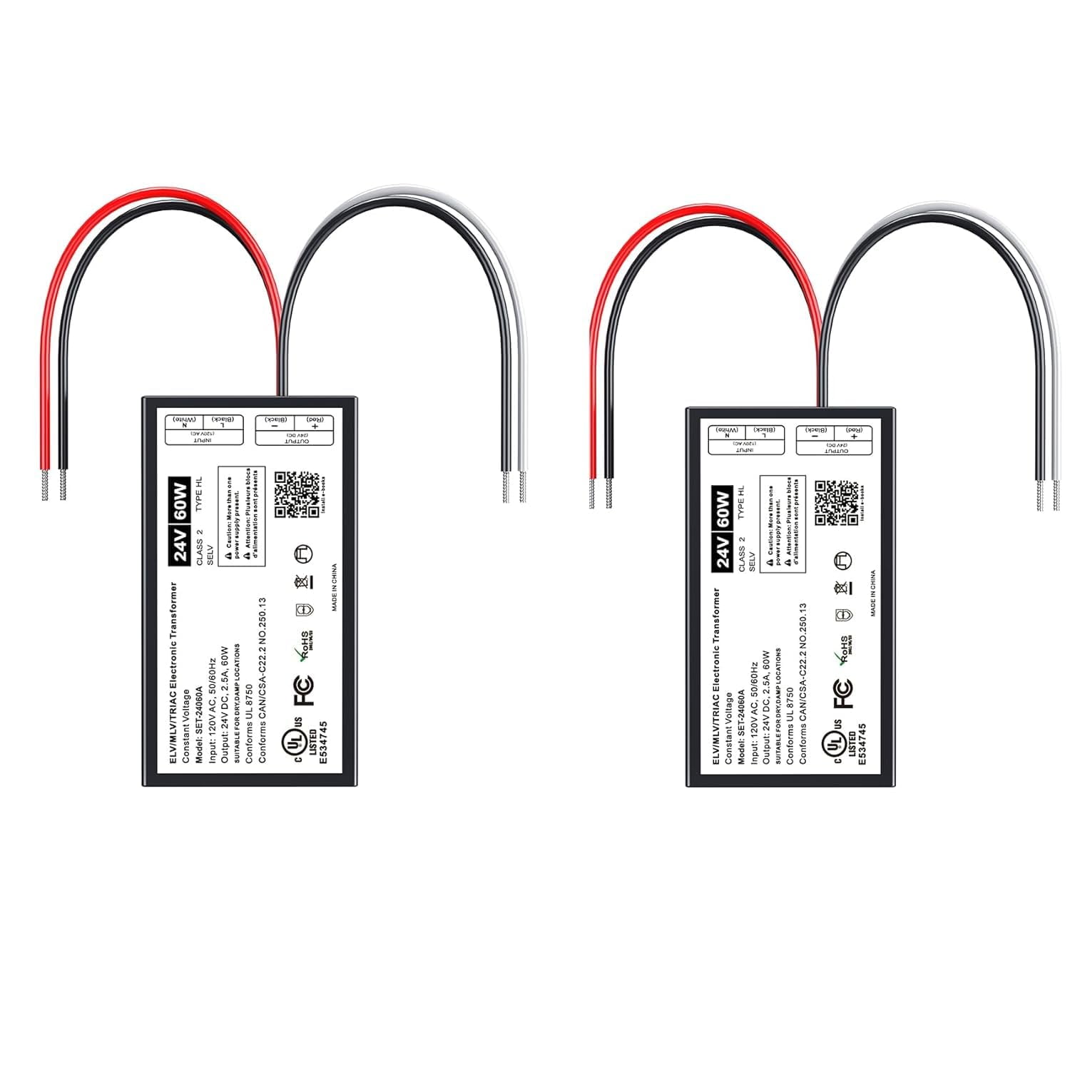 (2 Pieces) 60W 12V Dimmable LED Driver, 12V Triac ELV/MLV LED Transformer Compatible with Lutron ...