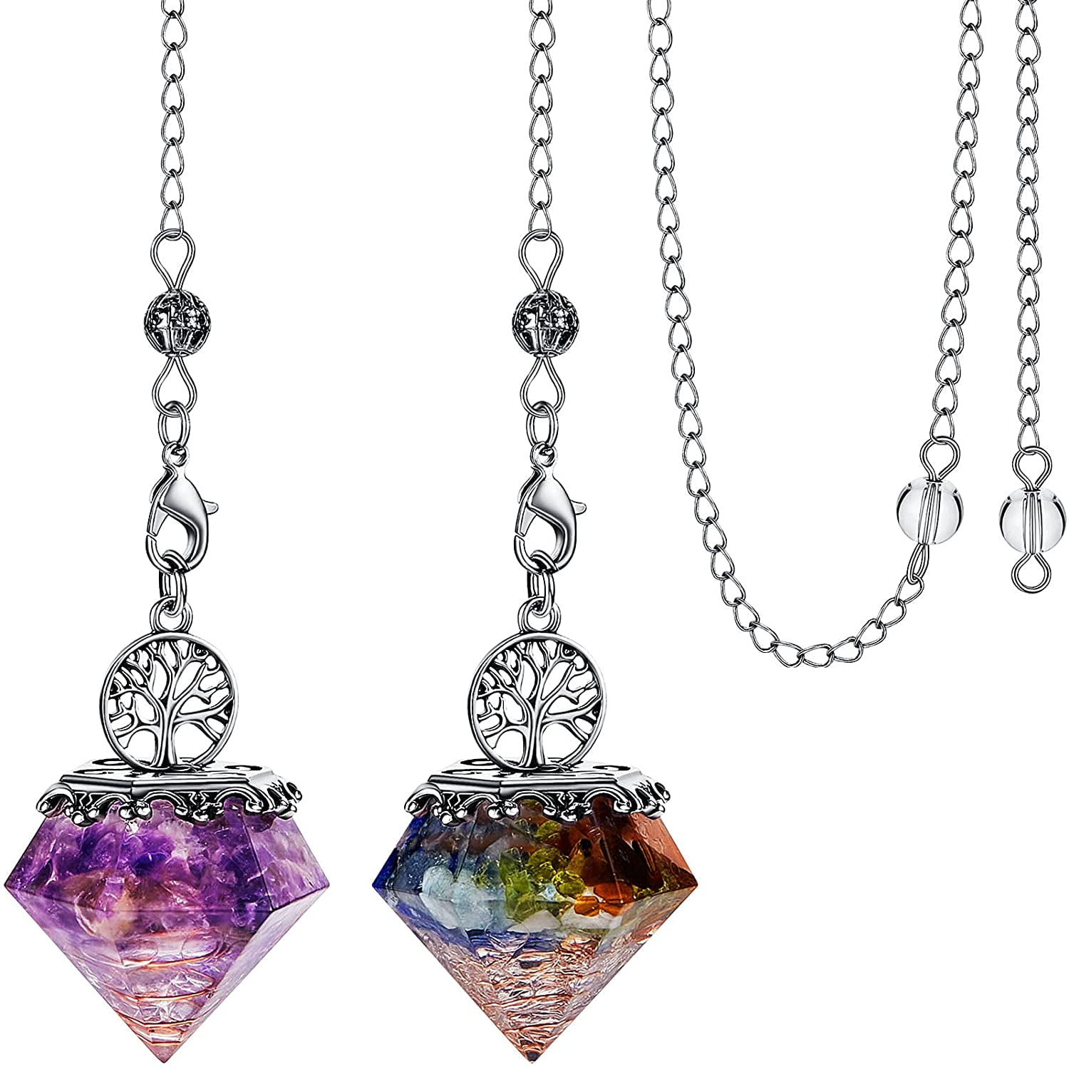 2 Pieces 7 Chakra Crystal Pendulum for Divination Natural Crystal ...