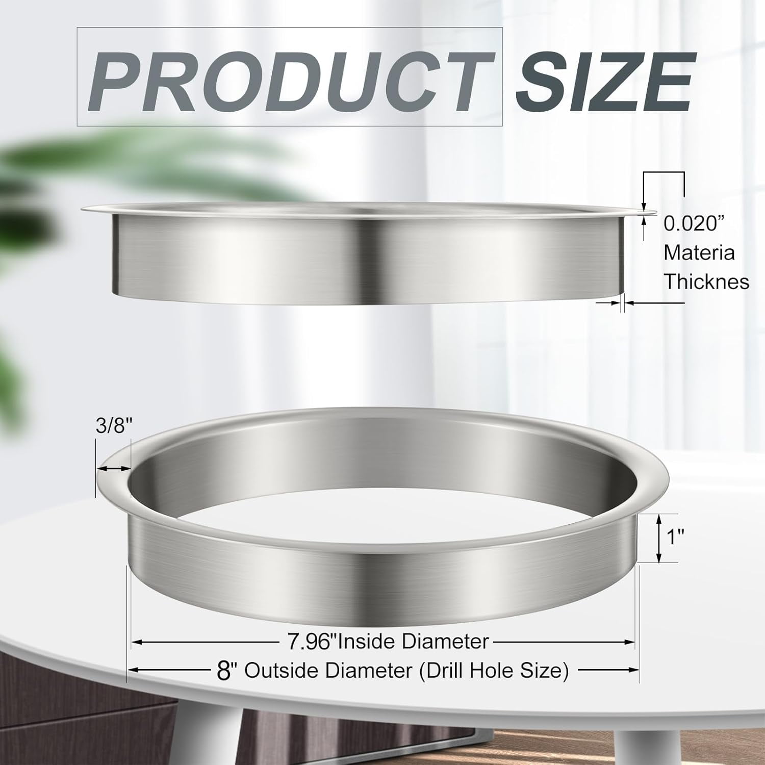 2 Pieces 8" (Nominal) Diameter x 1" Height 304 Polished Stainless Steel ...