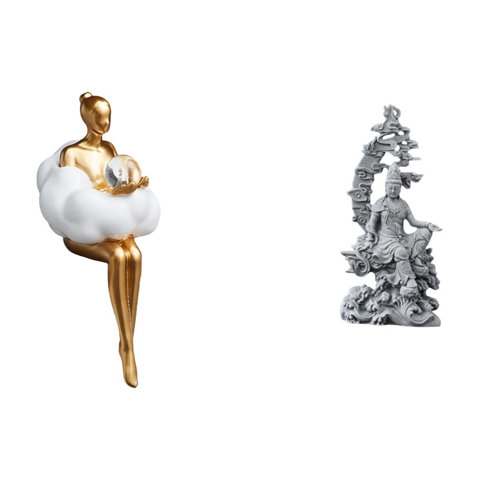 2 Pieces Abstract Art Sculpture Figure Guan Yin Statue Collectible ...