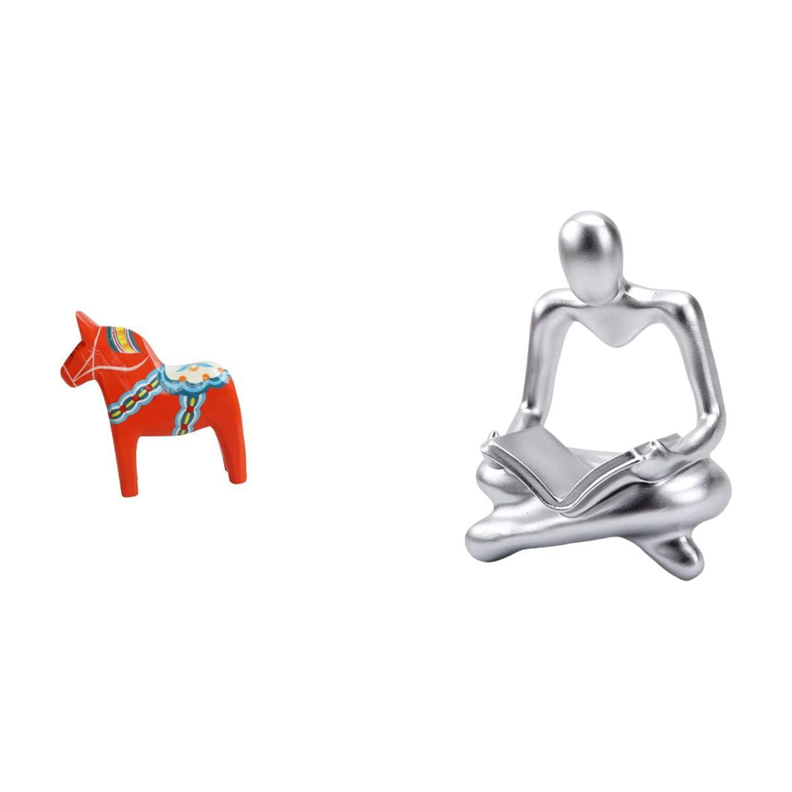 2 Pieces Abstract Thinker Figurine Dalecarlian Horse Statue Swedish ...