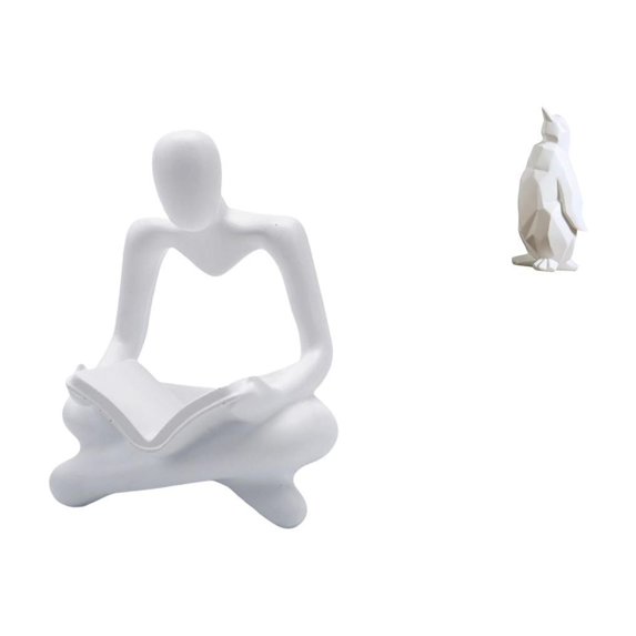 2 Pieces Abstract Thinker Figurine Penguin Sculpture Human Decor Resin ...