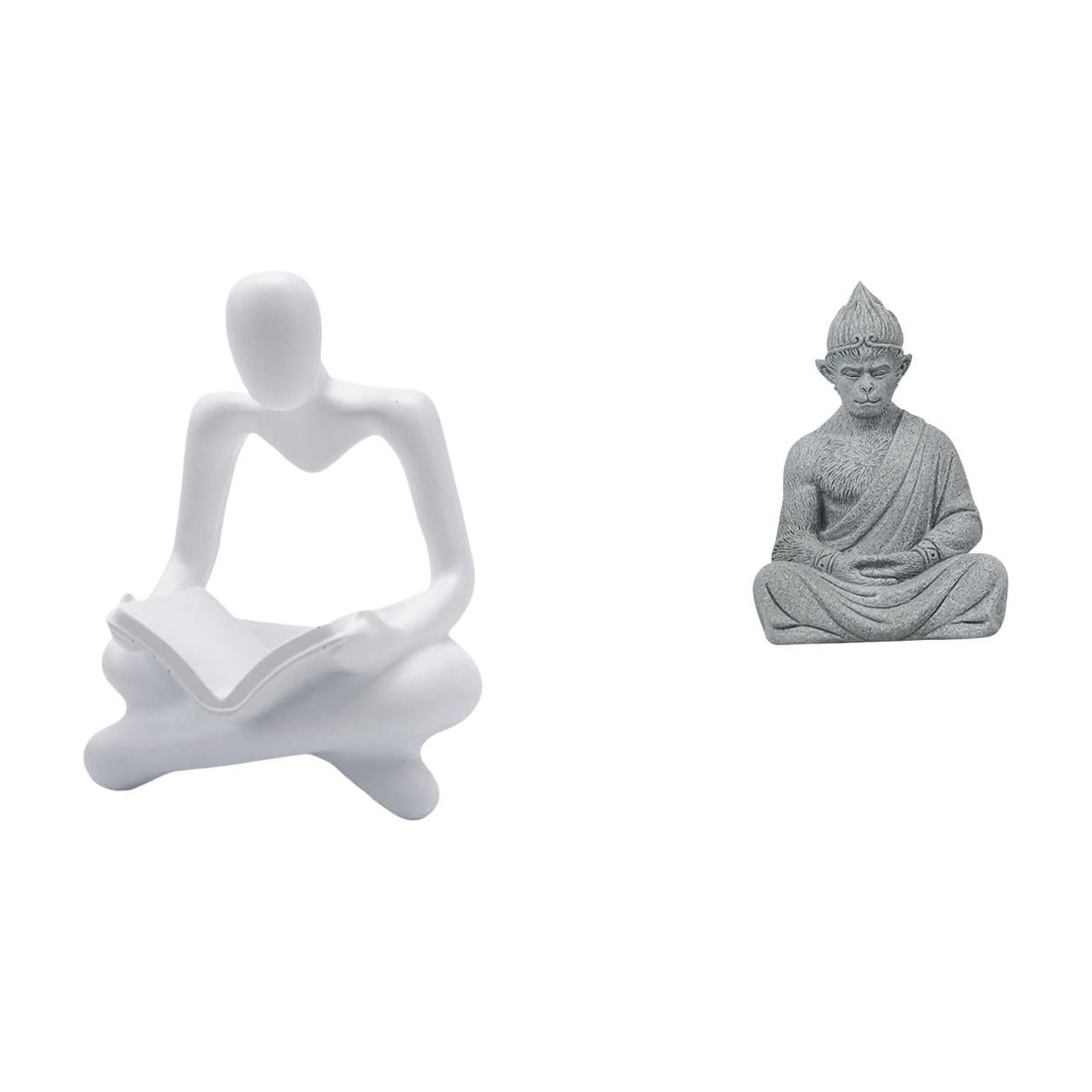 2 Pieces Abstract Thinker Statue Monkey Buddha Figurine Resin Material ...