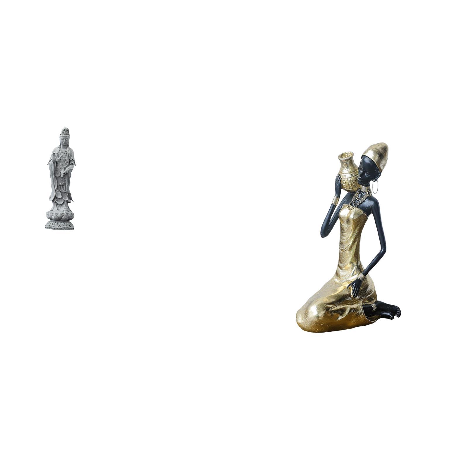 2 Pieces African Tribal Lady Statue Guan Yin Sculpture Resin Material ...