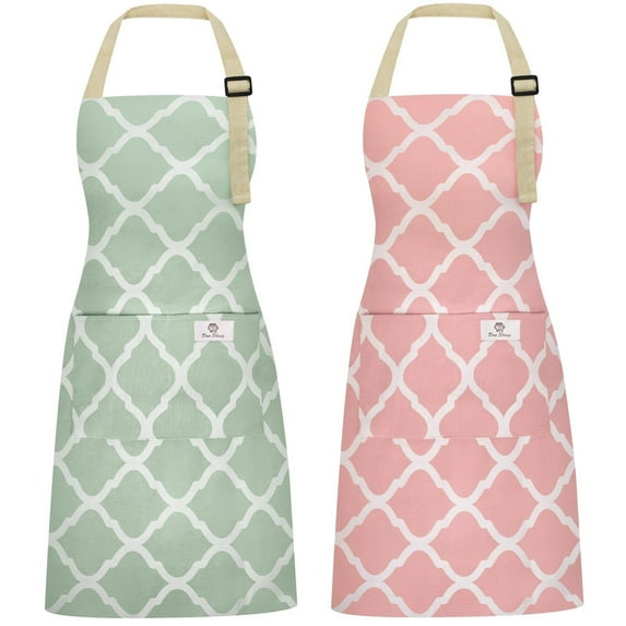 2 Pieces Aprons For Women With Pockets, Cotton Linen Waterproof Kitchen ...
