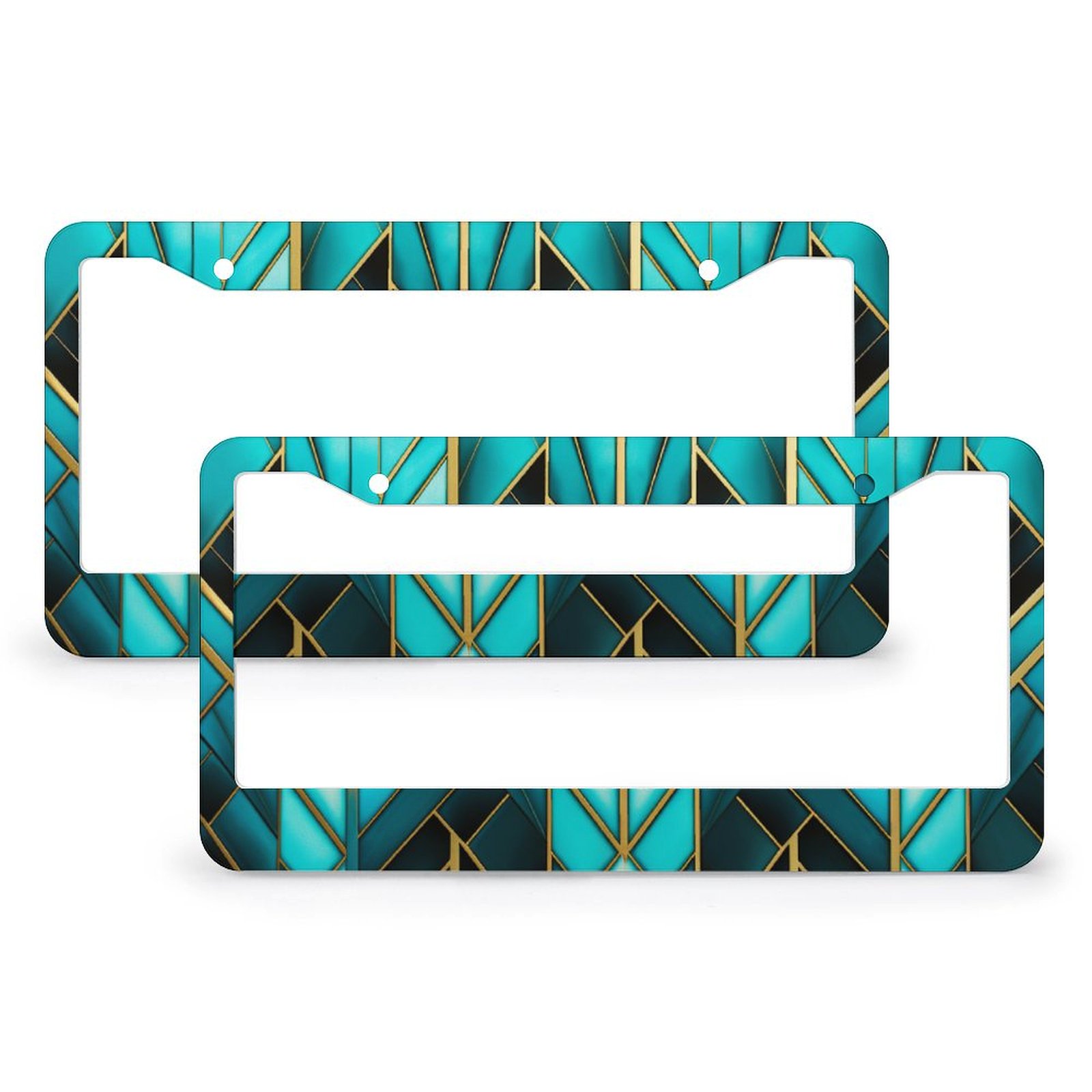 2 Pieces Art Deco Geometric, Aqua And Turquoise Blue License Plate ...
