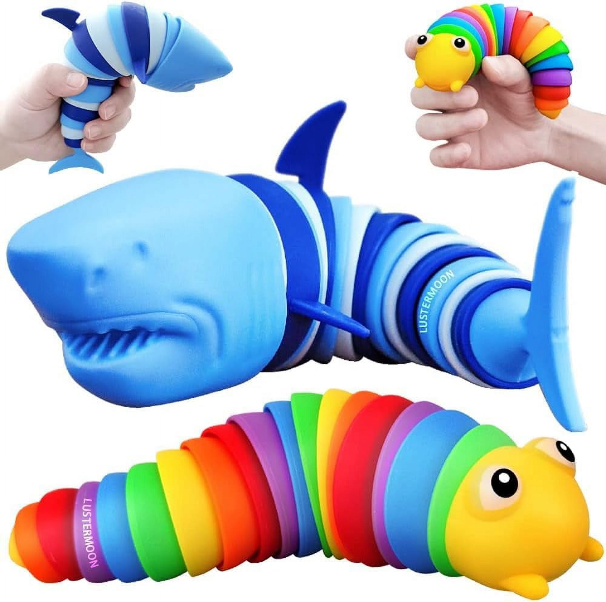 2 Pieces Articulated Fidget Toy, Rainbow Caterpillar Toy Ocean Shark ...