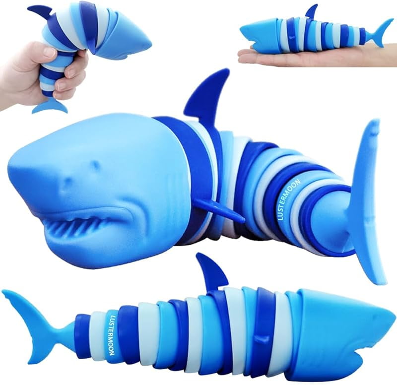 2 Pieces Articulated Fidget Toy, Rainbow Caterpillar Toy Ocean Shark ...