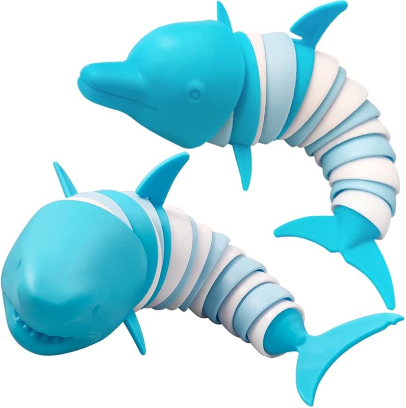 2 Pieces Articulated Fidget Toy, Rainbow Caterpillar Toy Ocean Shark ...