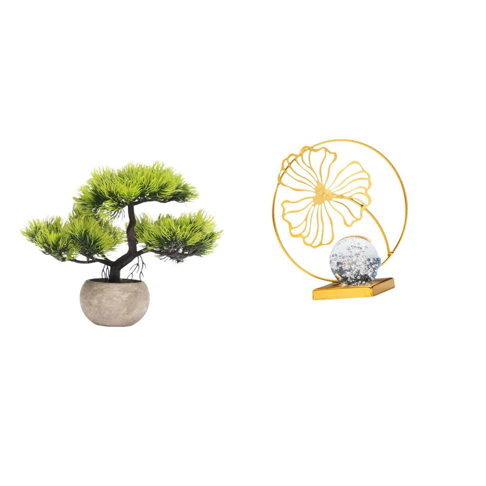 2 Pieces Artificial Bonsai Tree Leaf Statue Faux Plant Iron Material ...