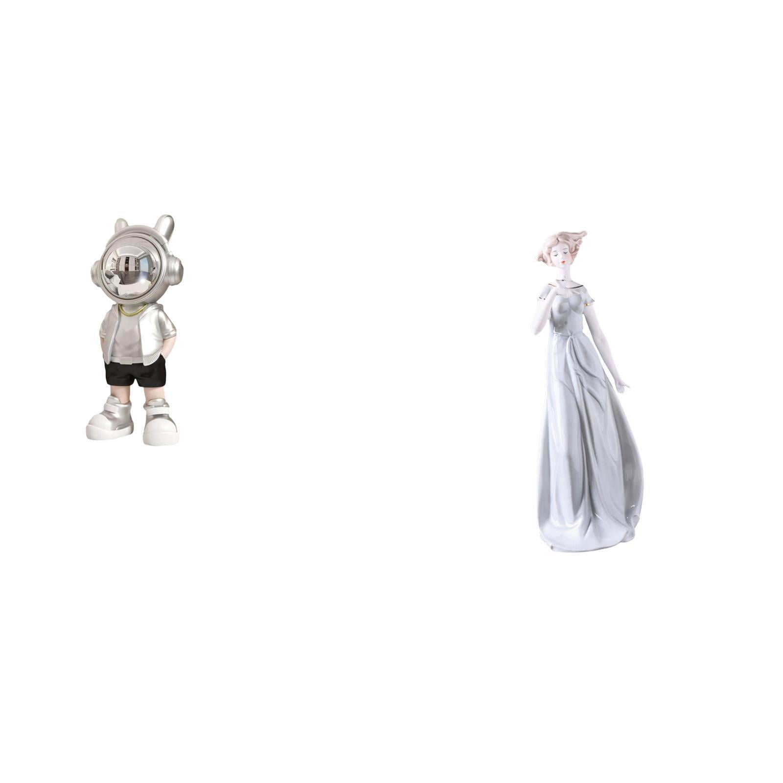 2 Pieces Astronaut Figurine Girl Statue Modern Punk Resin Material ...