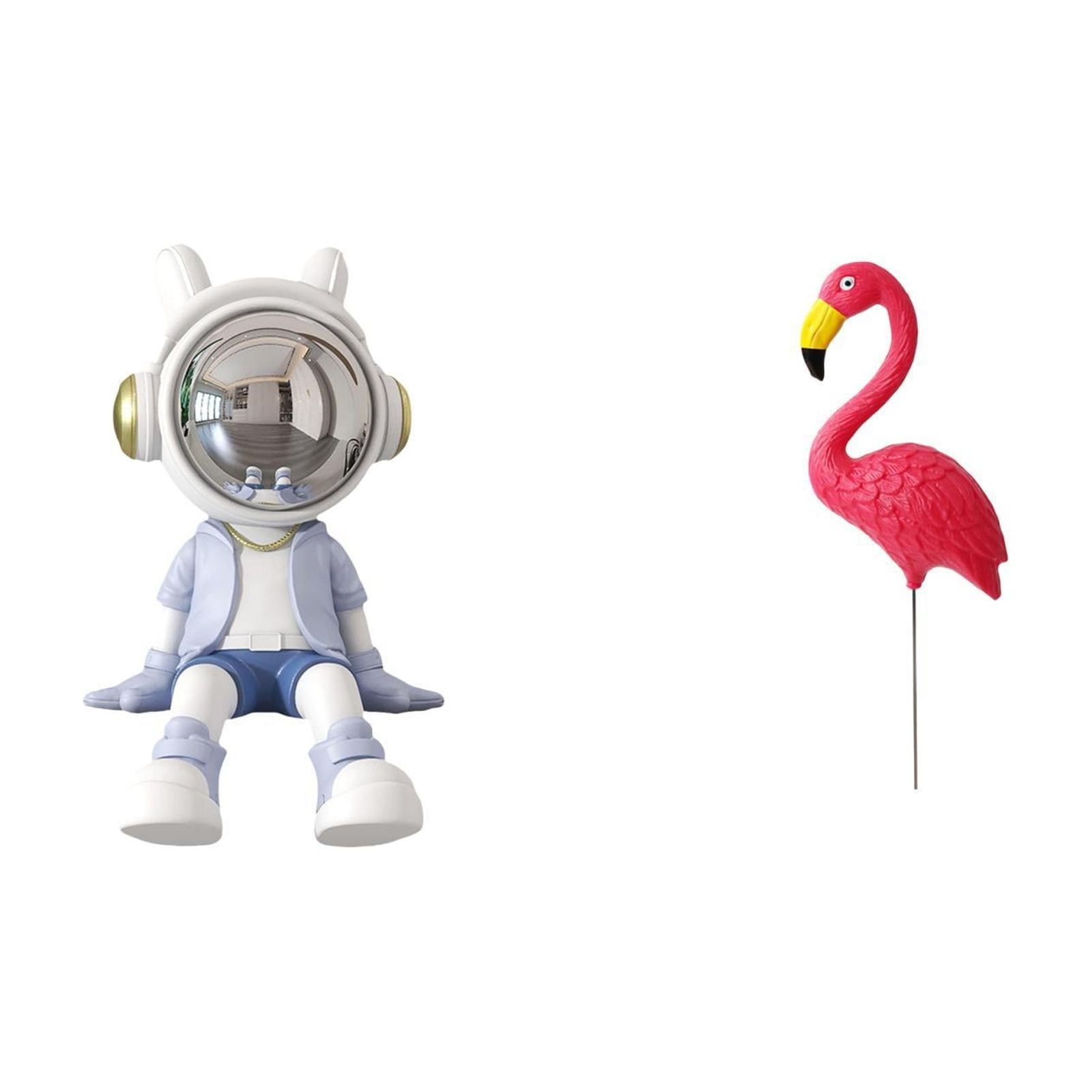 2 Pieces Astronaut Statue Flamingo Sculpture Garden Stake Resin ...