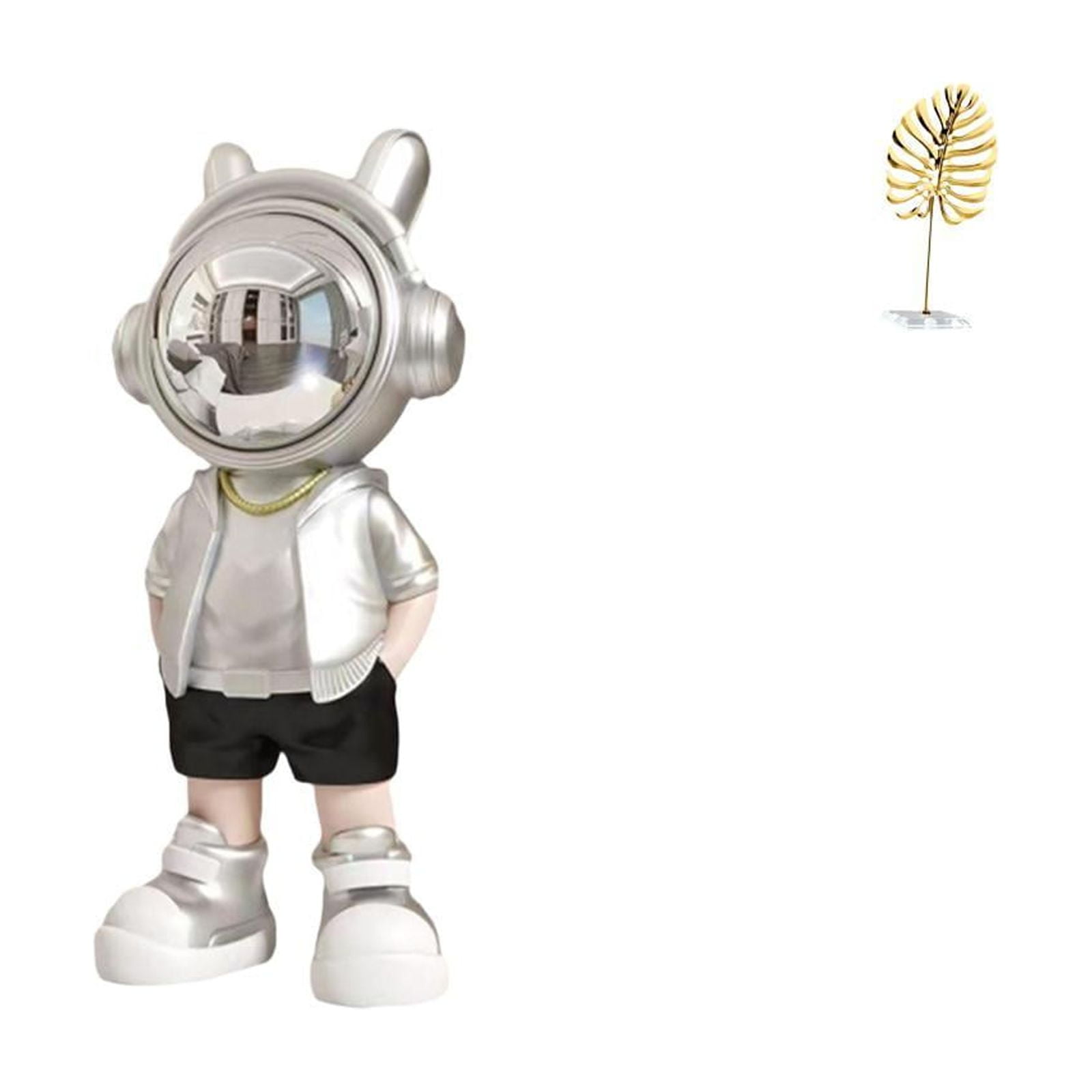 2 Pieces Astronaut Statue Leaf Sculpture Desktop Figurine Resin Iron ...