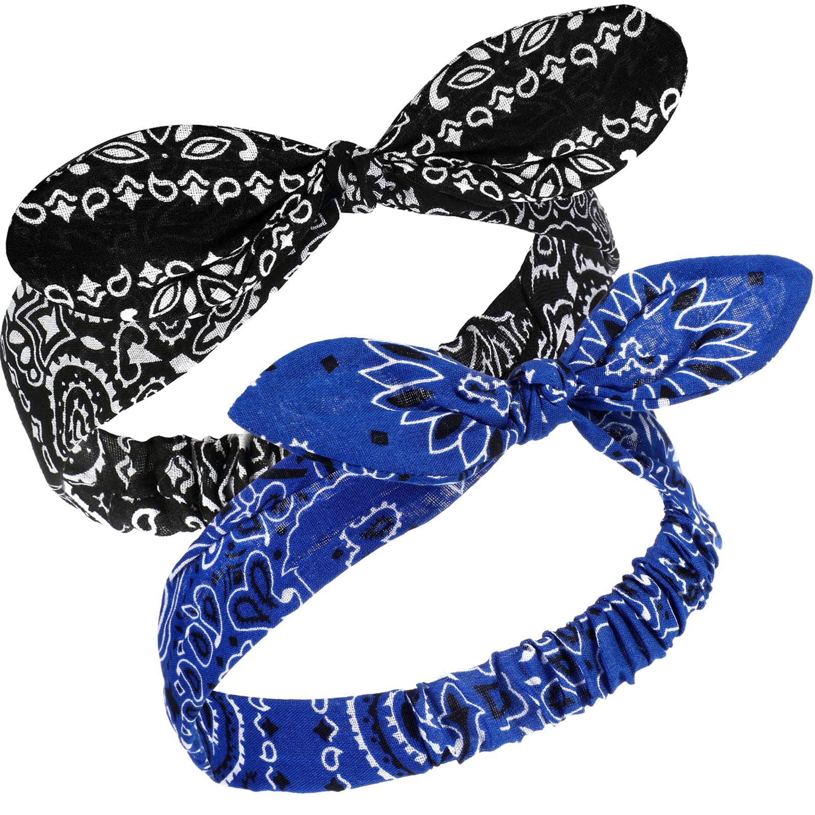 Hicarer 2 Pieces Bandana Headband for Women, Knot Retro Print Bandana ...