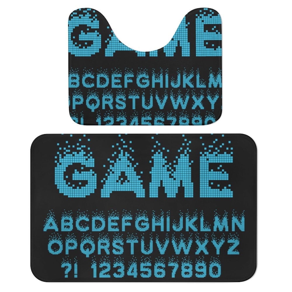 2 Pieces Bathroom Rugs Set With U-Shaped Mat Bath Mat, Pixel Retro Font ...