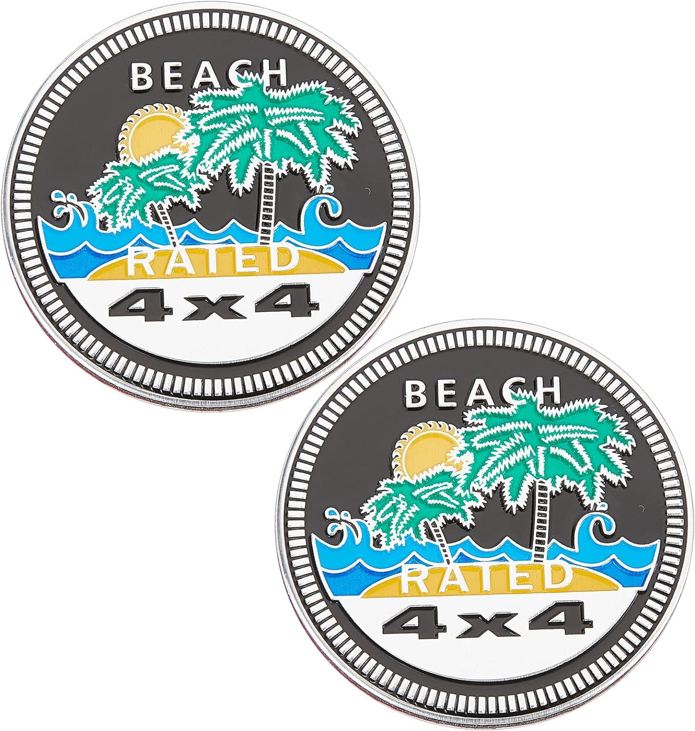 2 Pieces Beach Car Emblem 3D Creative Aluminum Car Stickers 4 X 4 Metal ...