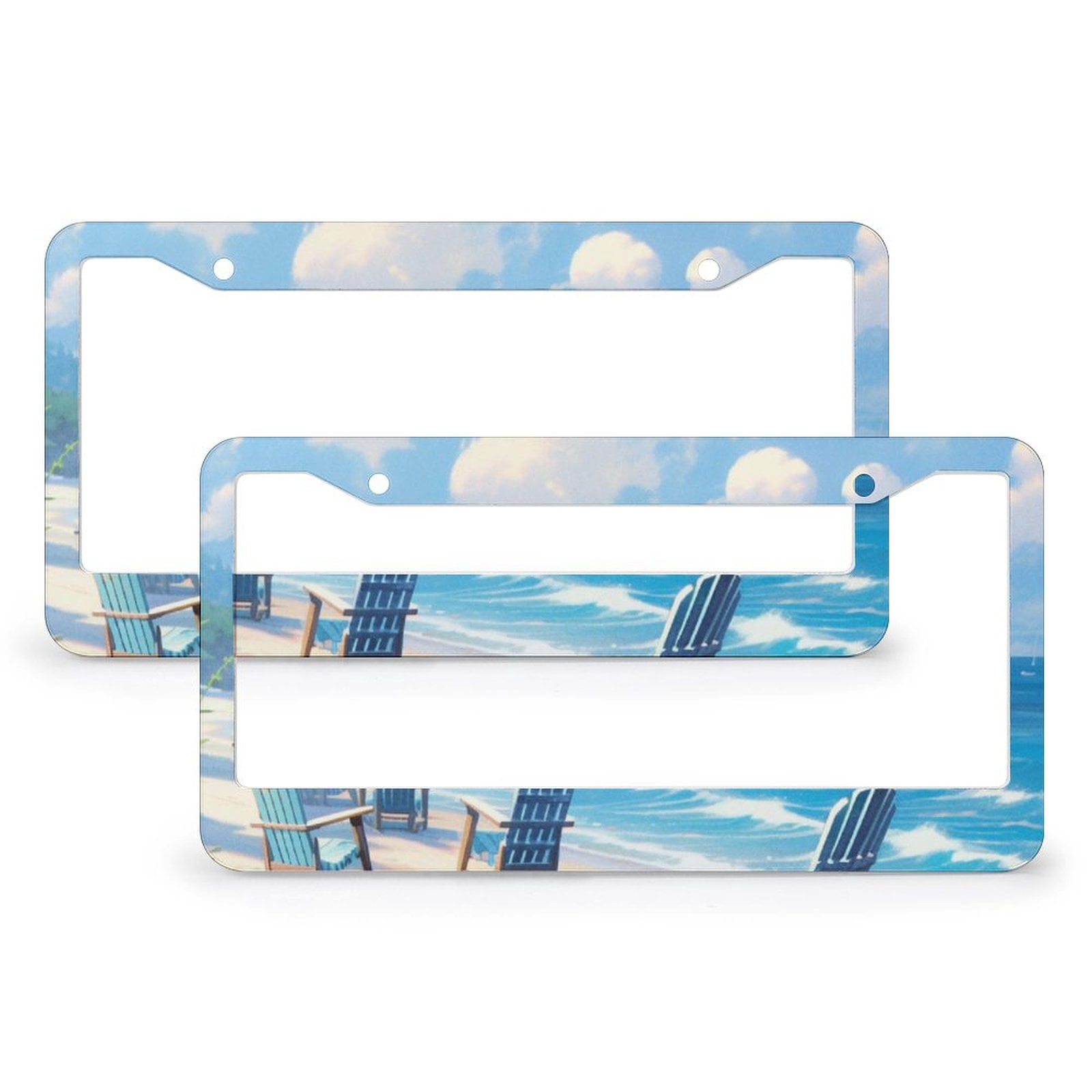 2 Pieces Beach Chairs-4 License Plate Frame Ocean Coastal Beach Car ...